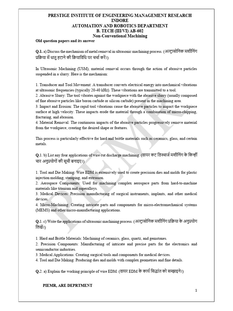 Old Question Paper and Solutionncm | PDF | Machining | Laser