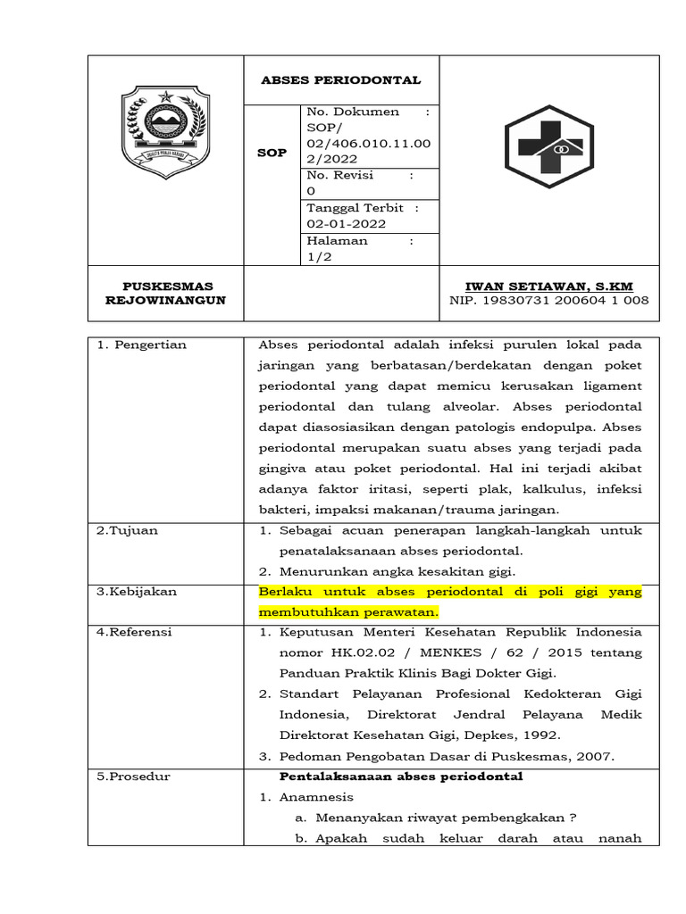 Sop Abses Periodontal | PDF