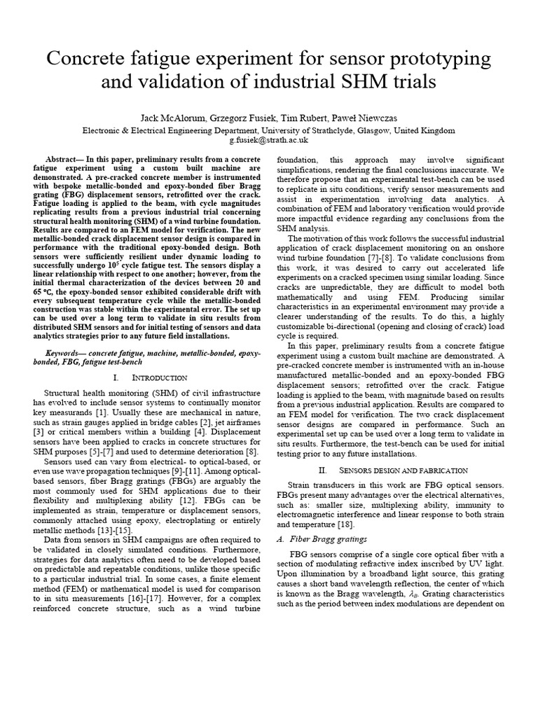 Concrete Fatigue Experiment For Sensor Prototyping and Validation of Industrial SHM Trials | PDF ...