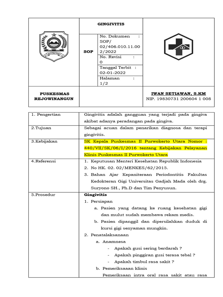 Sop Gingivitis | PDF