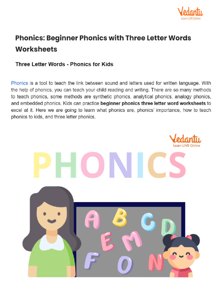 Phonics - Beginner Phonics With Three Letter Words Worksheets | PDF