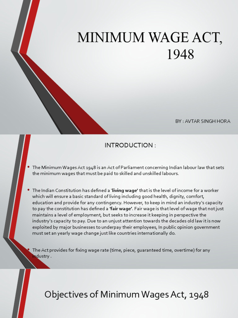 Minimum Wage Act, 1948 (By Avtar Hora) | PDF | Employment | Living Wage