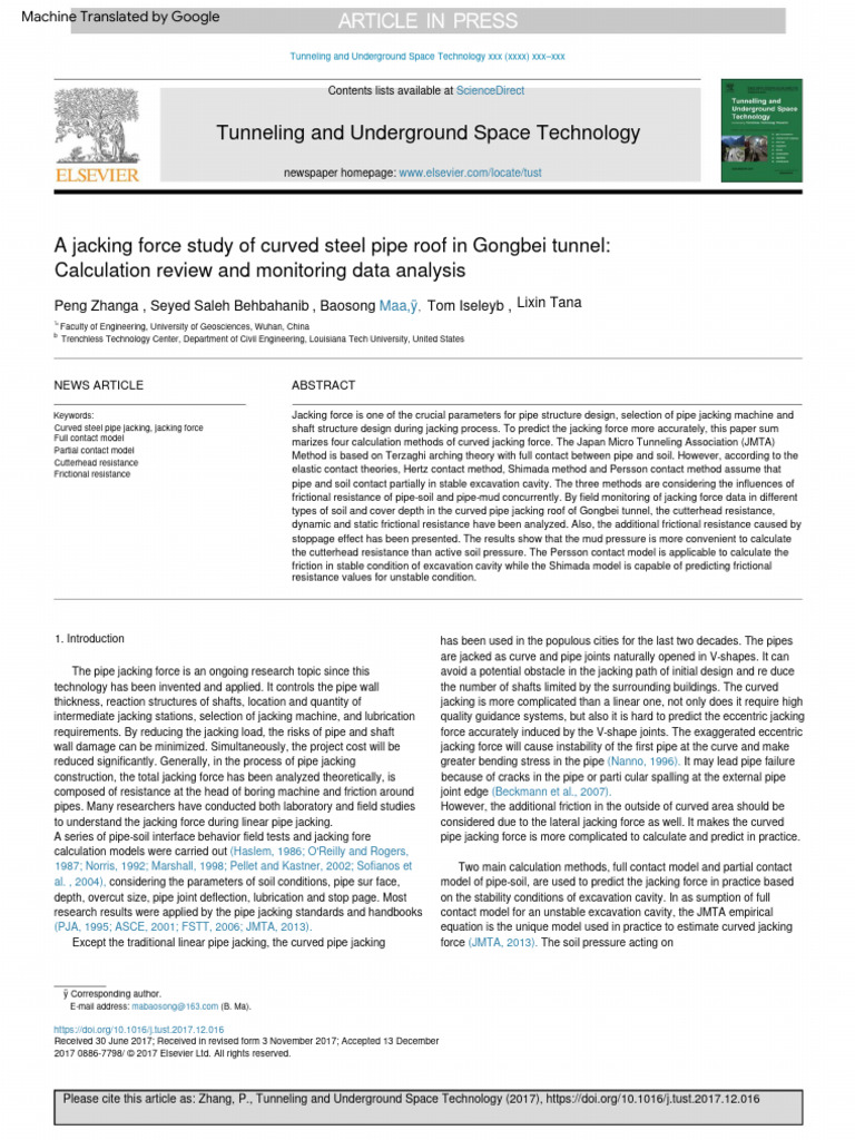 A Jacking Force Study of Curved Steel Pipe Roof in Gongbei Tunnel Calculation Review and ...