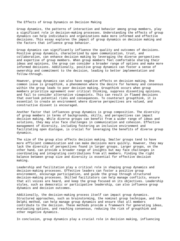 The Effects of Group Dynamics On Decision Making | PDF | Decision ...