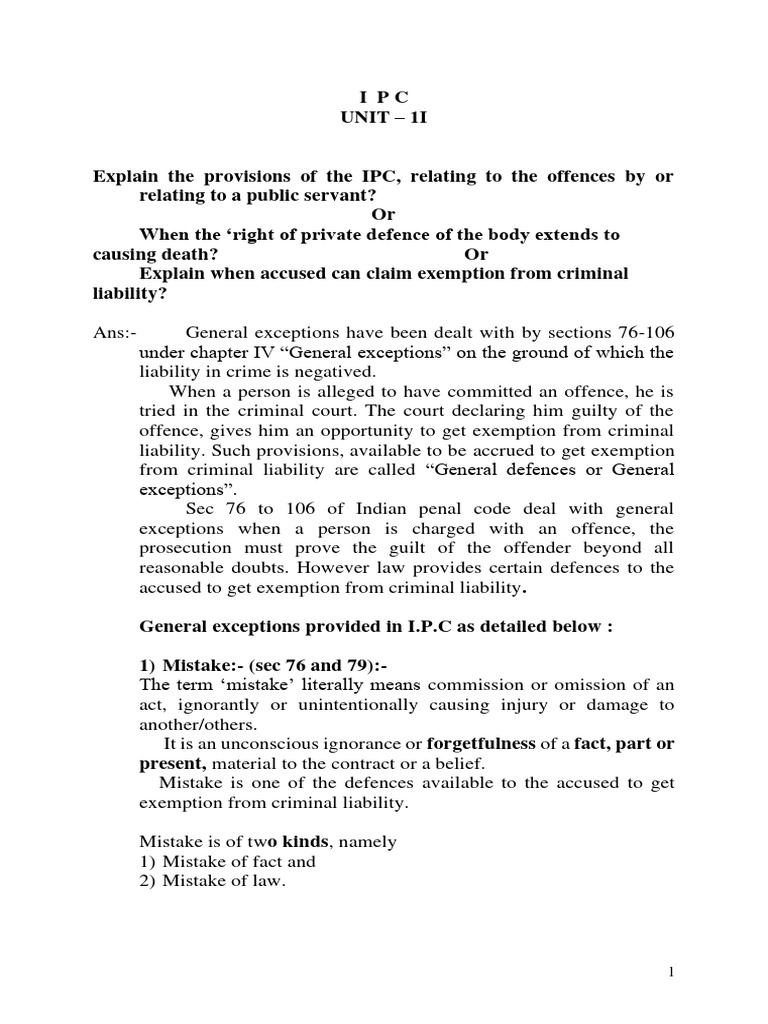 Ipc Unit - 2 | PDF | Insanity Defense | Mens Rea