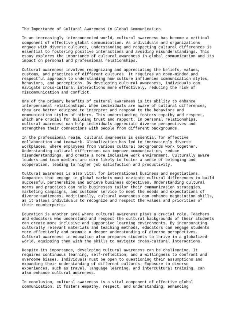 The Importance of Cultural Awareness in Global Communication | PDF ...
