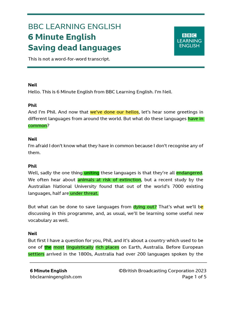 Saving Endangered Languages | PDF | English Language | Linguistics