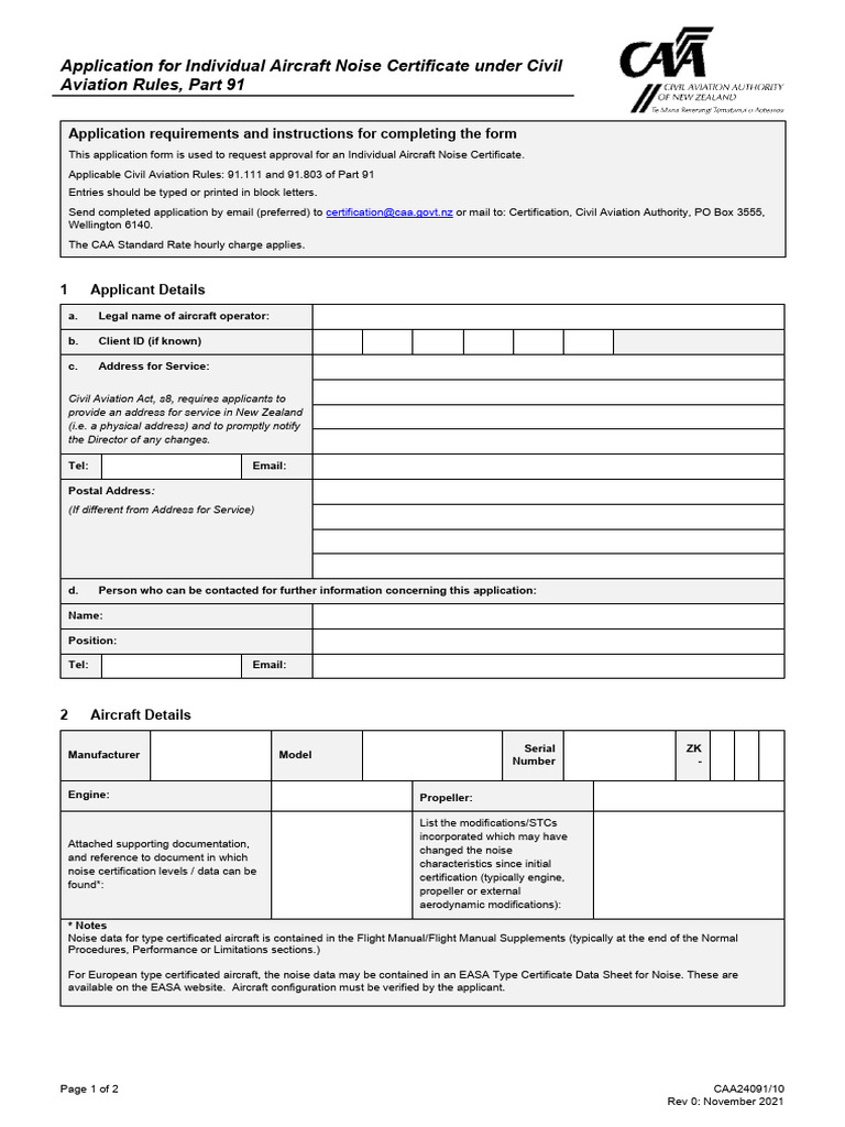 10 Individual Aircraft Noise Certificate Application Rev 0 | PDF ...