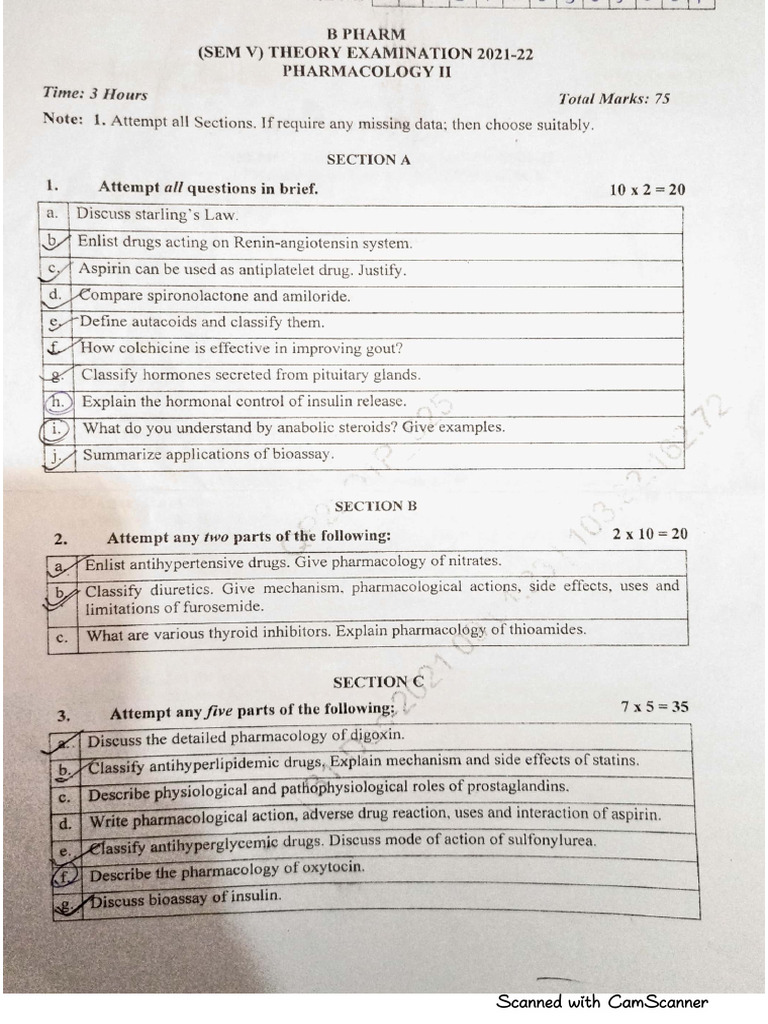 2021-2022 b.pharma question paper | PDF