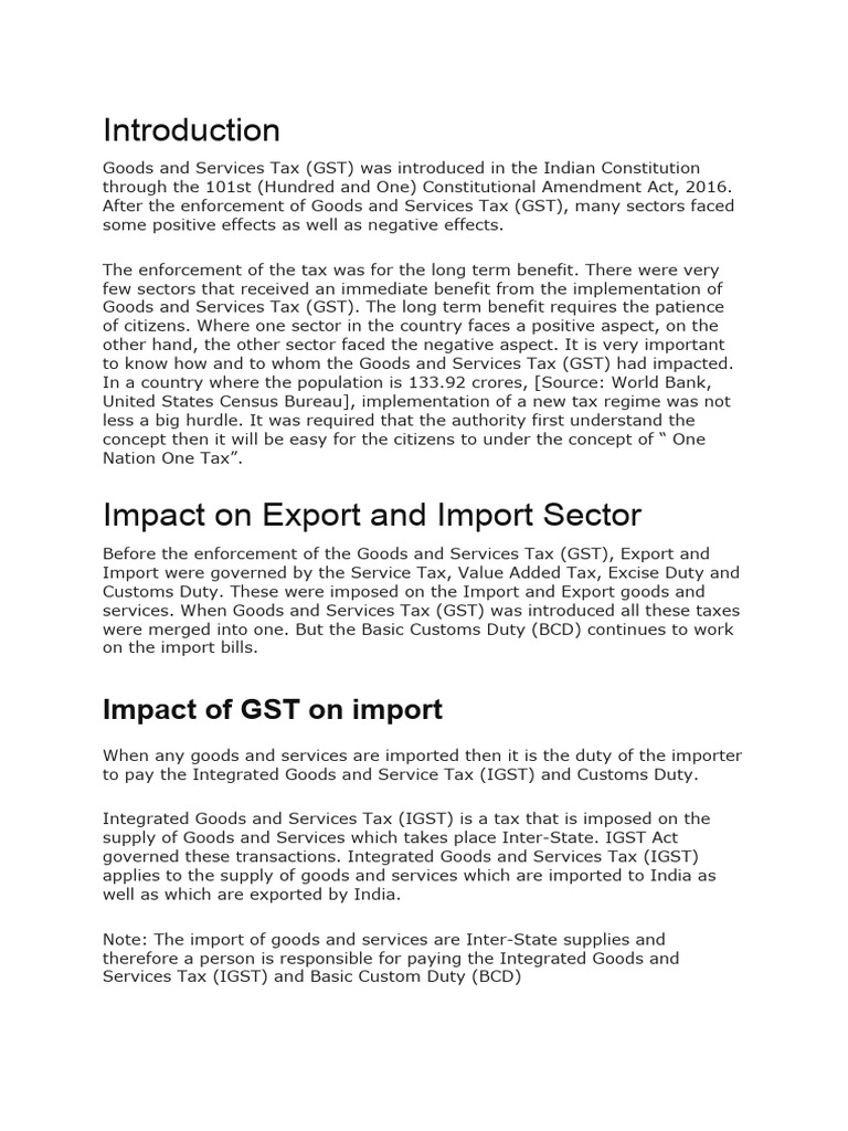 GST Impact on Indian Import/Export | PDF | Taxes | Value Added Tax