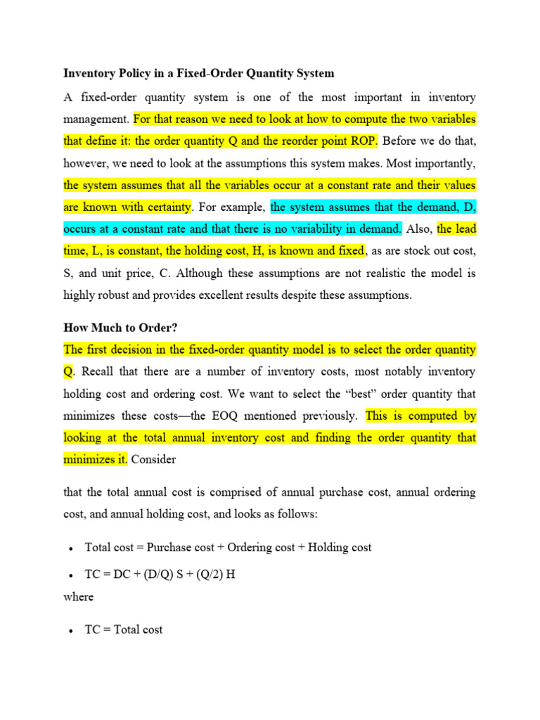 Fixed Order Quantities Methods | PDF | Demand | Economics