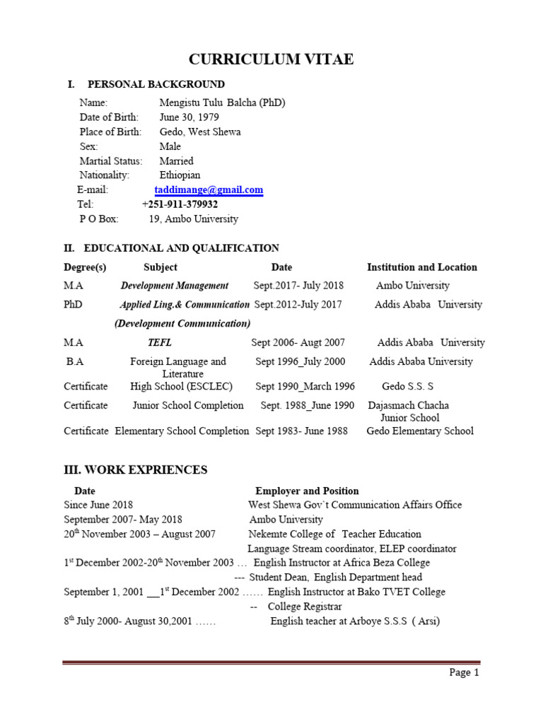 Mengistu CV | PDF | Ethiopia