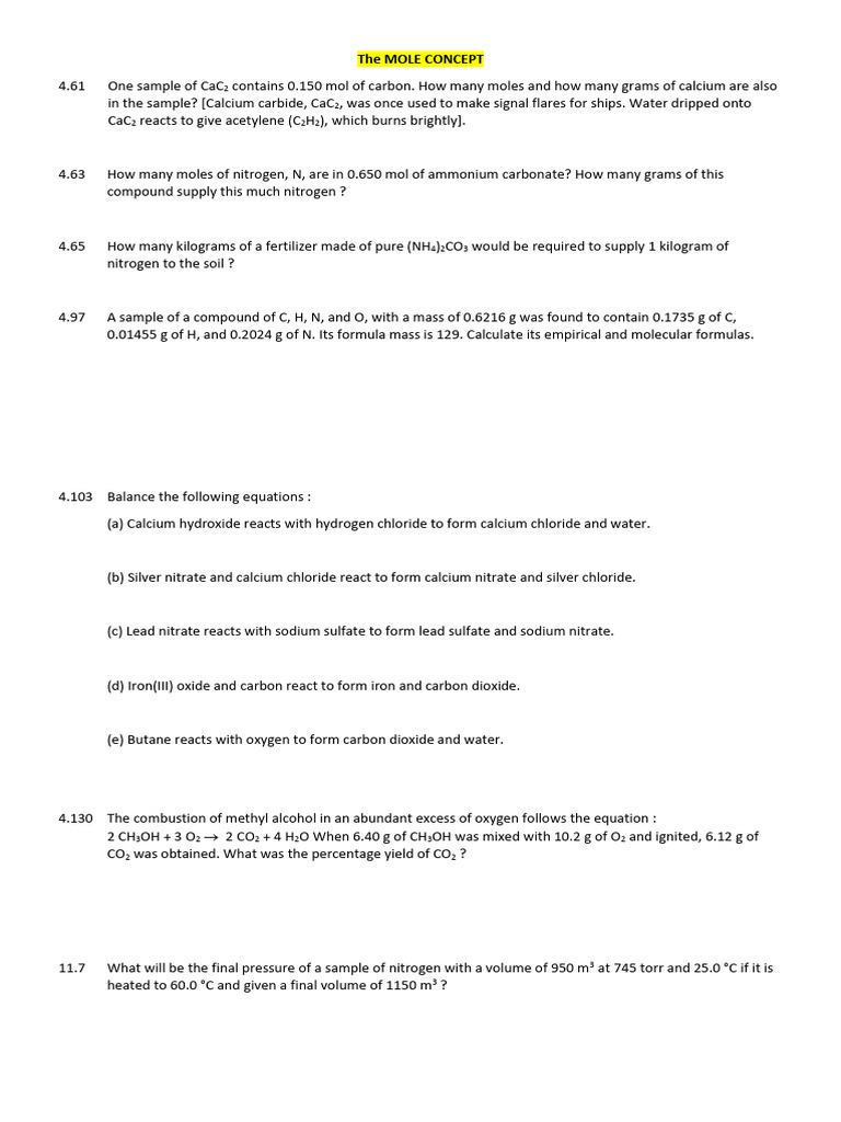 3th Session Mole Concept Download Free Pdf Gases Oxide