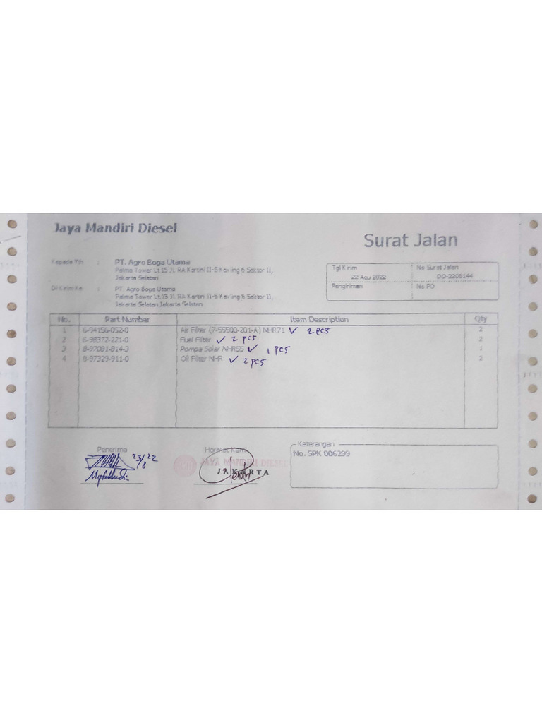 Surat Jalan 23 Agus 2022 JMD | PDF