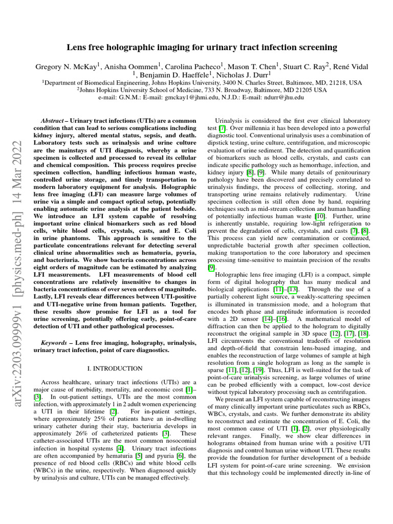 Lens-Free Imaging for UTI Screening | PDF | Urinary Tract Infection ...