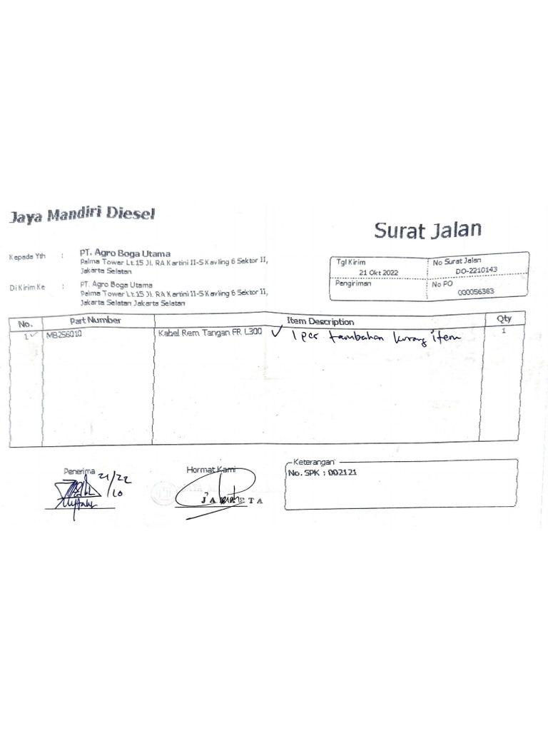 Surat Jalan JMD Item Kurang | PDF