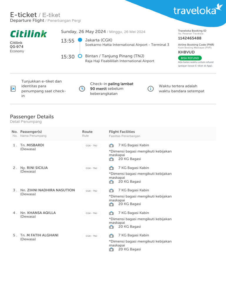 Pradito Sony Widagdo CGK Khbvud TNJ Flight - Originating | PDF
