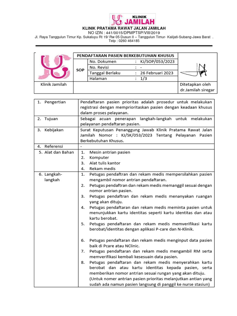 Sop Tentang Pemenuhan Hak Pasien Berkebutuhan Khusus Atau Dalam Kondisi ...