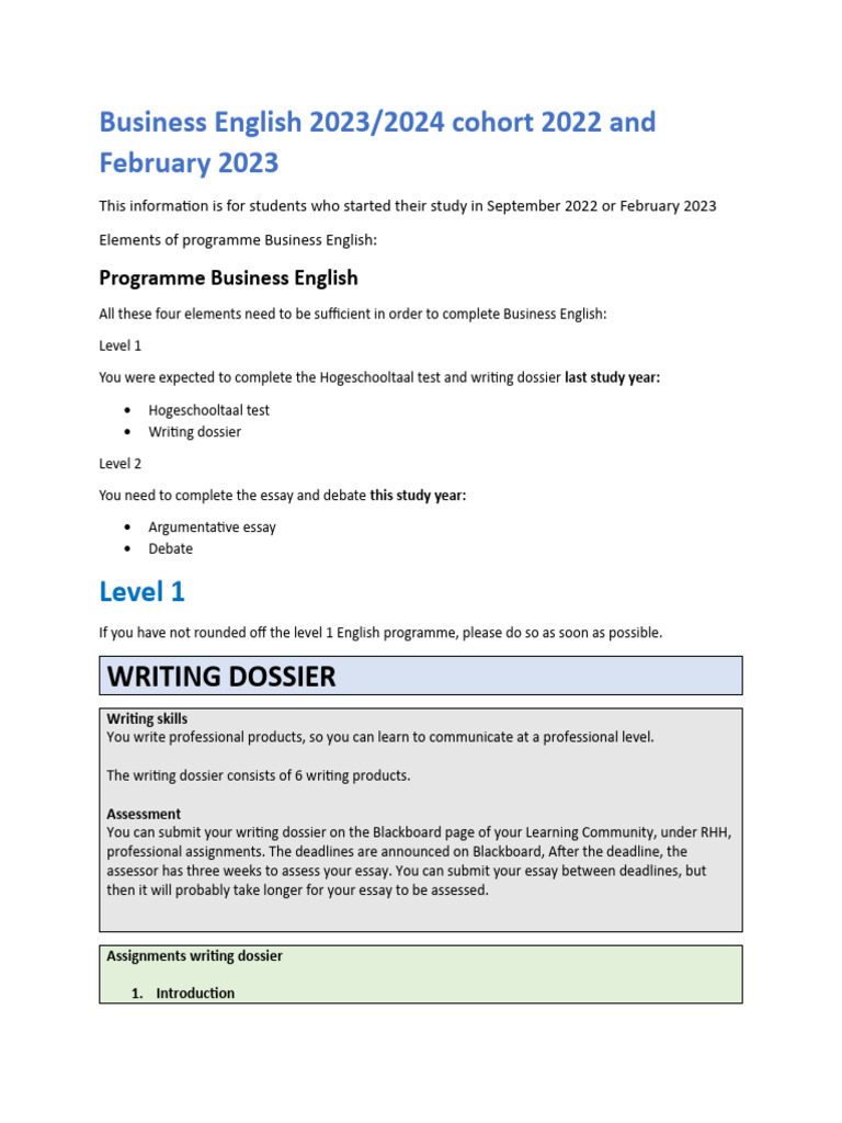 Business English 2023-2024 Cohort Sept 2022 and Feb 2023 | PDF ...