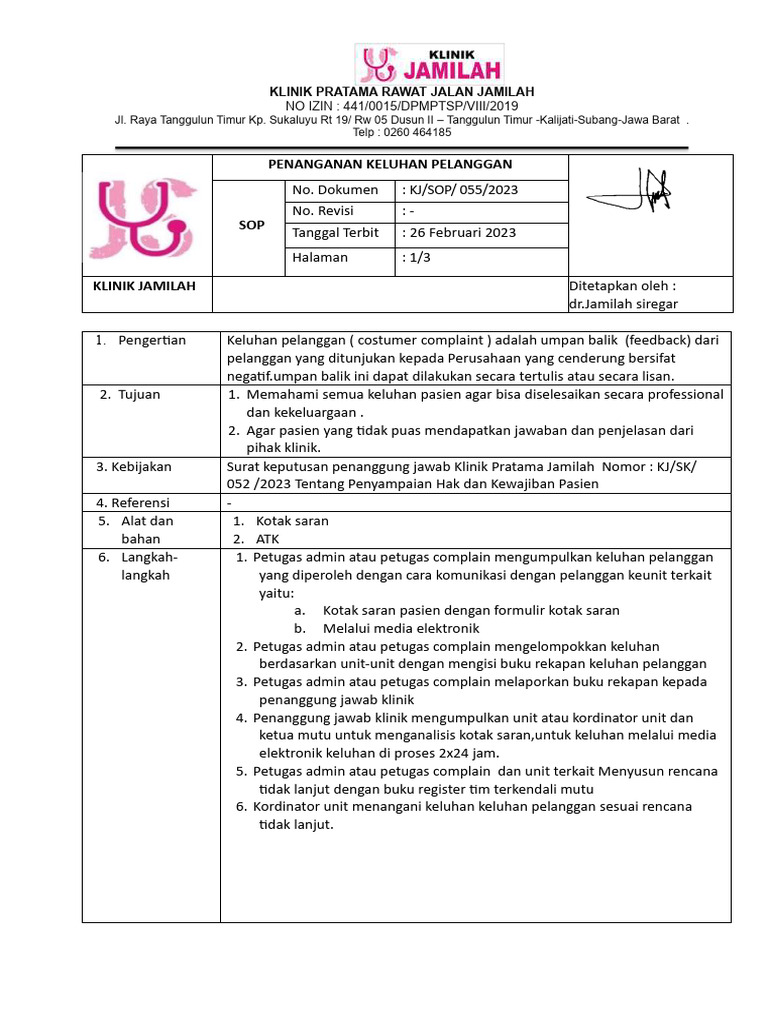 Sop Penanganan Keluhan Pelanggan | PDF | Bisnis | Pengelolaan Keuangan & Uang