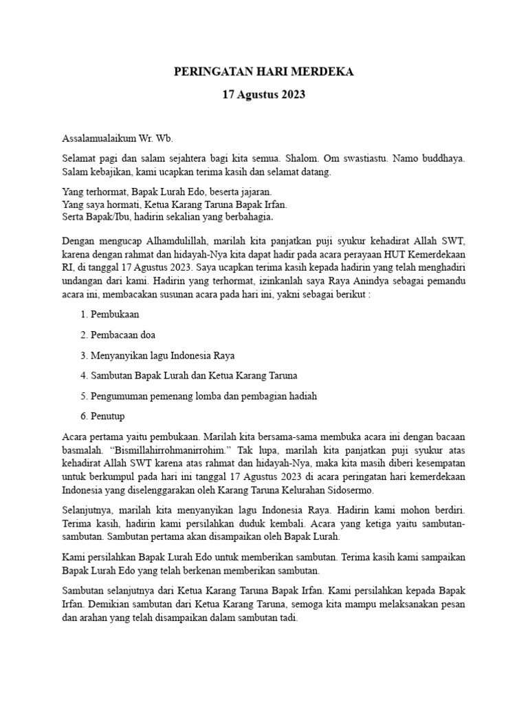 Teks MC Raya (Peringatan Kemerdekaan) | PDF