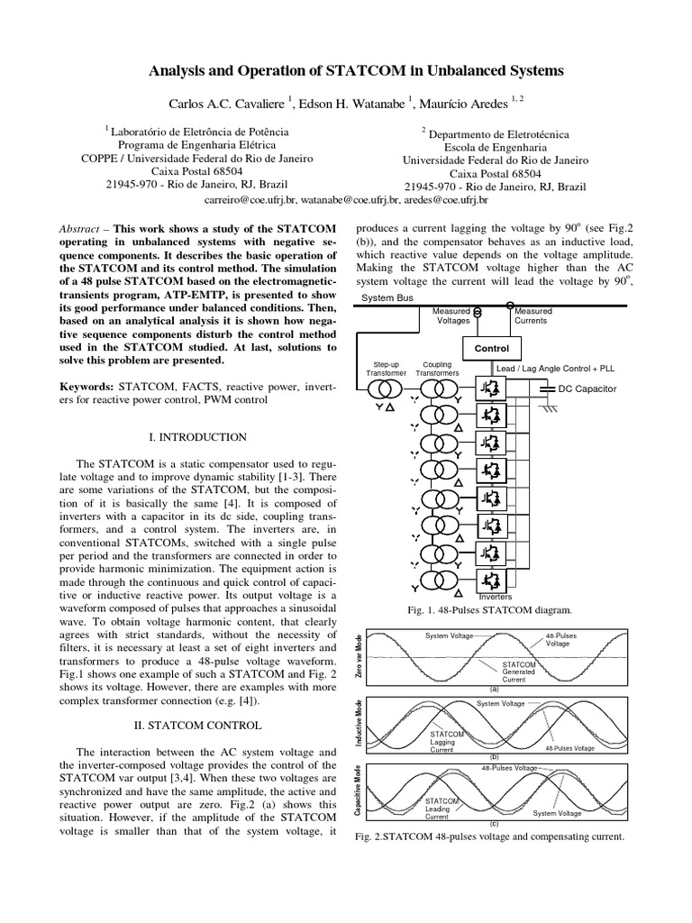 Analysis And Operation Of Statcom In Unbalanced Systems Pdf Capacitor Power Inverter 8876