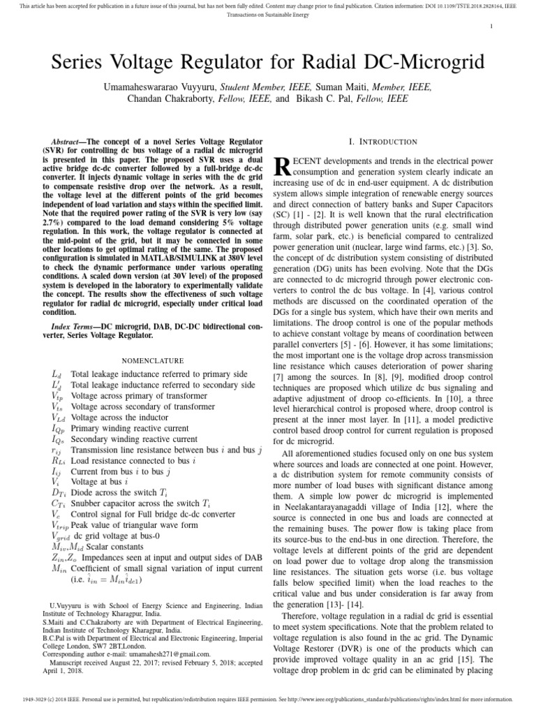 Series Voltage Regulator for DC Microgrid | PDF | Electrical Grid ...