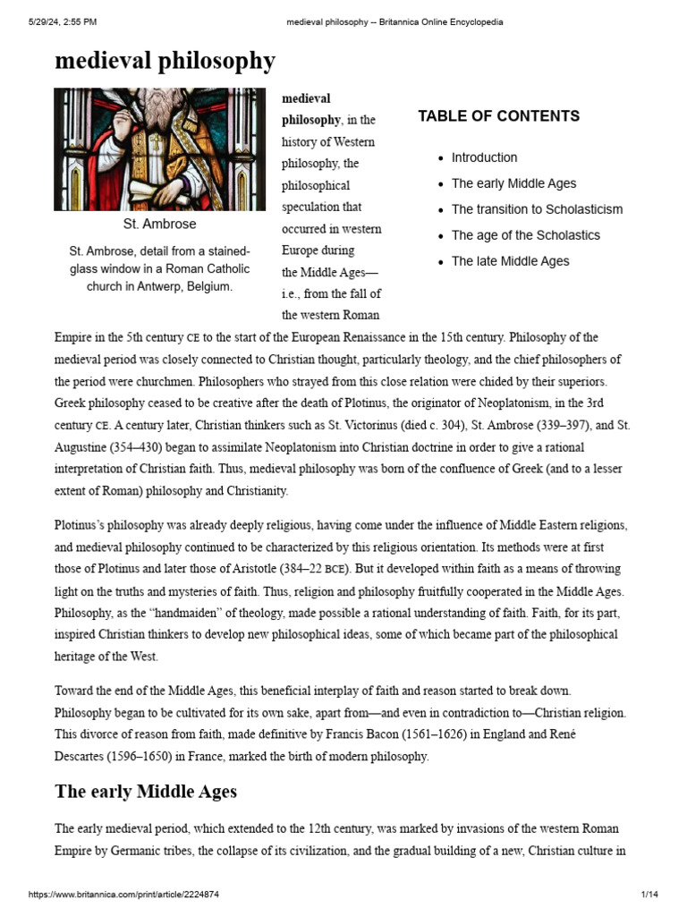 Medieval Philosophy - Britannica Online Encyclopedia | PDF | Thomas ...