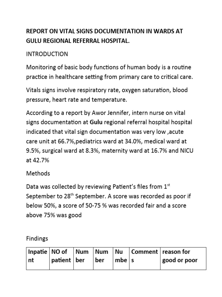 Report On Avalaibility and Functionality of Vital Signs Monitoring ...