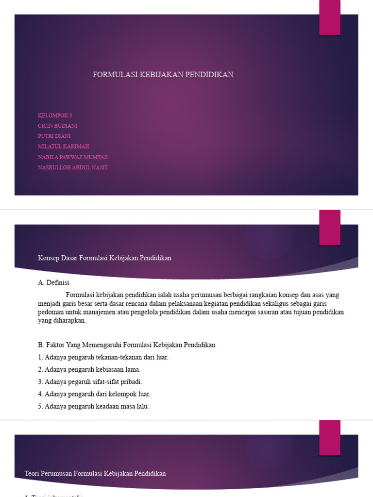 Kel. 3 FORMULASI KEBIJAKAN PENDIDIKAN | PDF | Karier & Perkembangan | Sains & Matematika