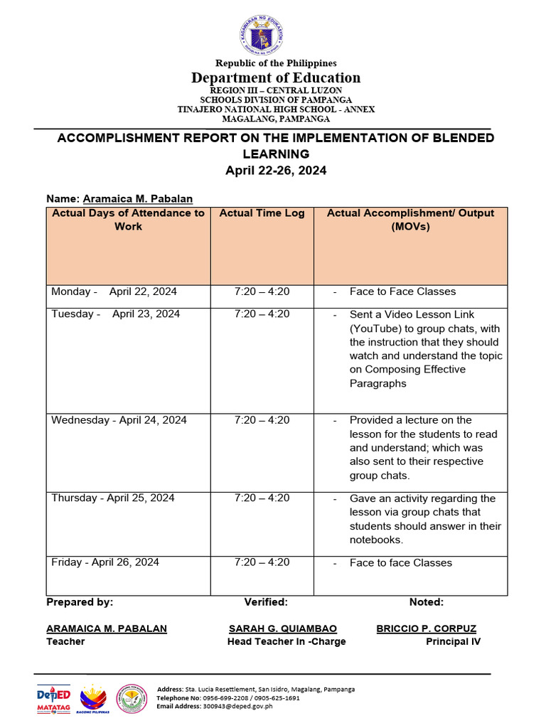 Accomplishment-Report Sample | PDF