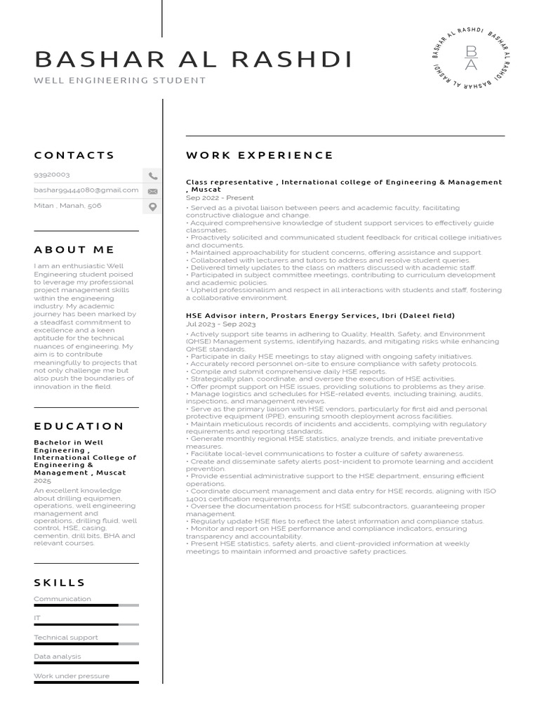 Well Engineering Student Profile | PDF | Business