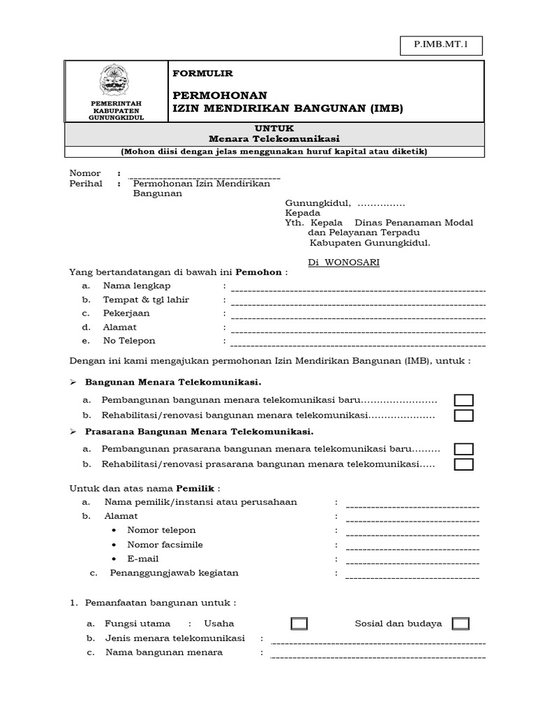 Formulir IMB Menara Telekomunikasi | PDF