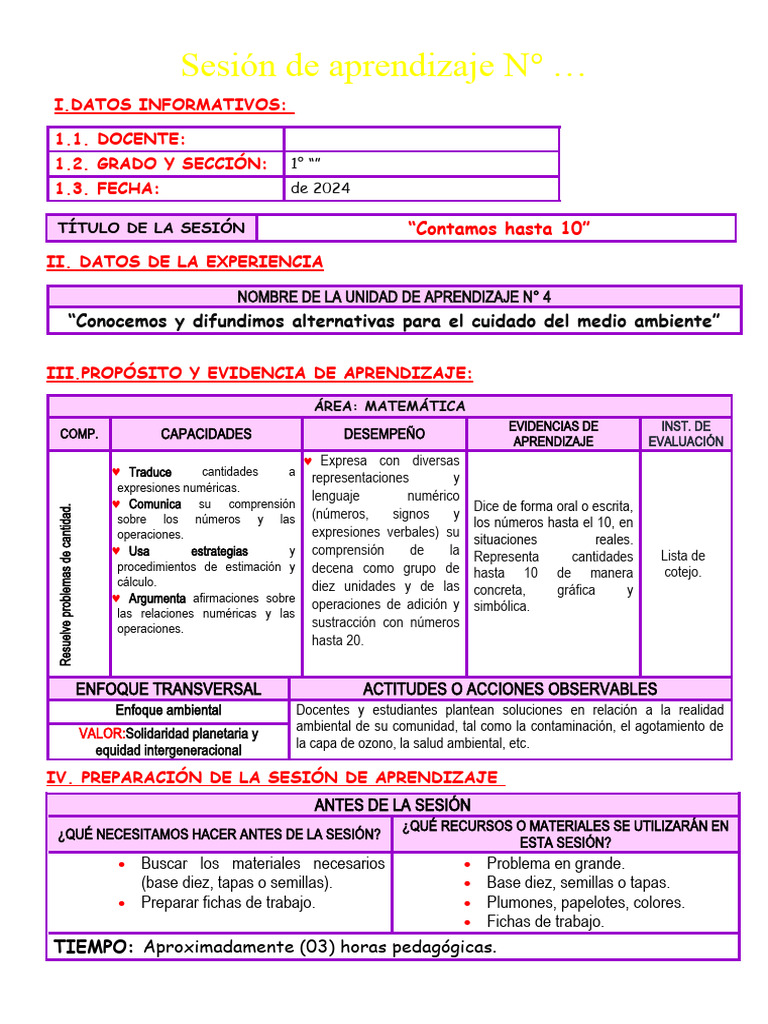 Contamos hasta 10 en Matemáticas | PDF | Aprendizaje | Entorno natural