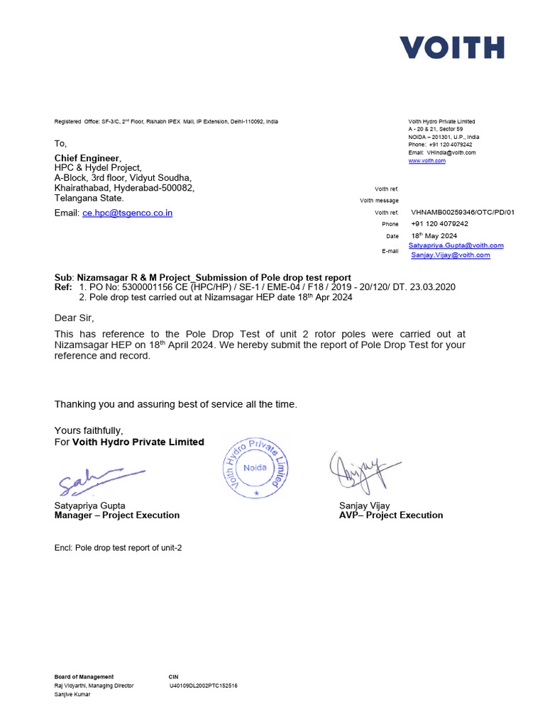 Letter - Nizamsagar - Pole Drop Test Report Submission | PDF ...