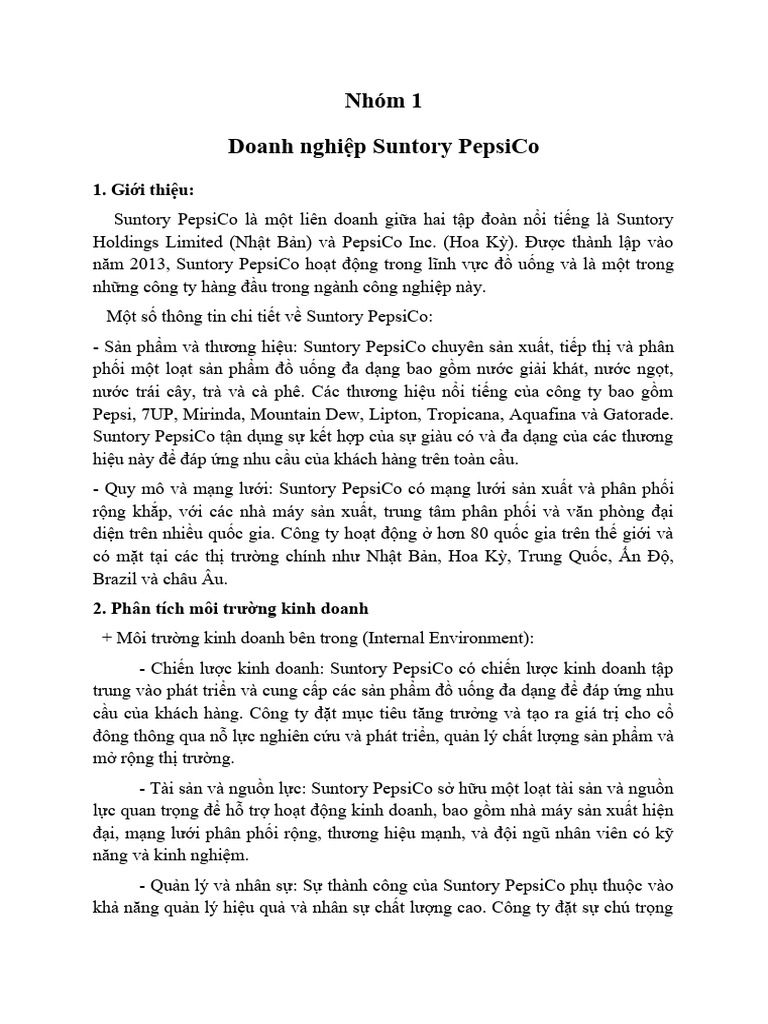 Doanh nghiệp Suntory PepsiCo | PDF