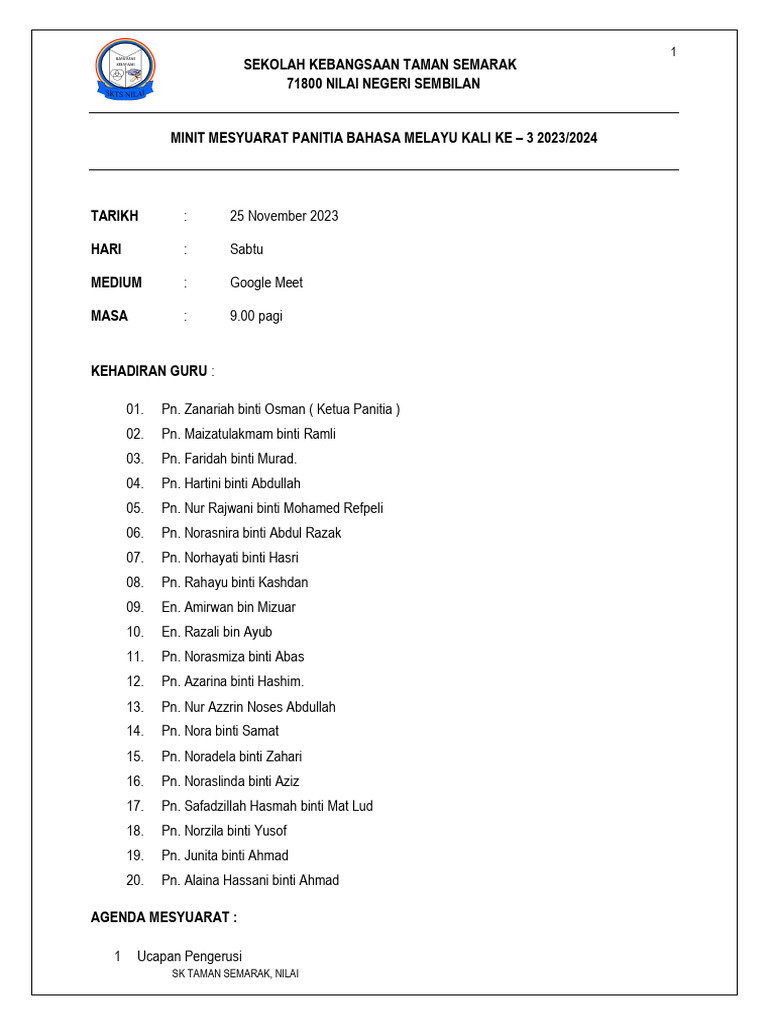 Minit Mesyuarat BM 3 2023 | PDF