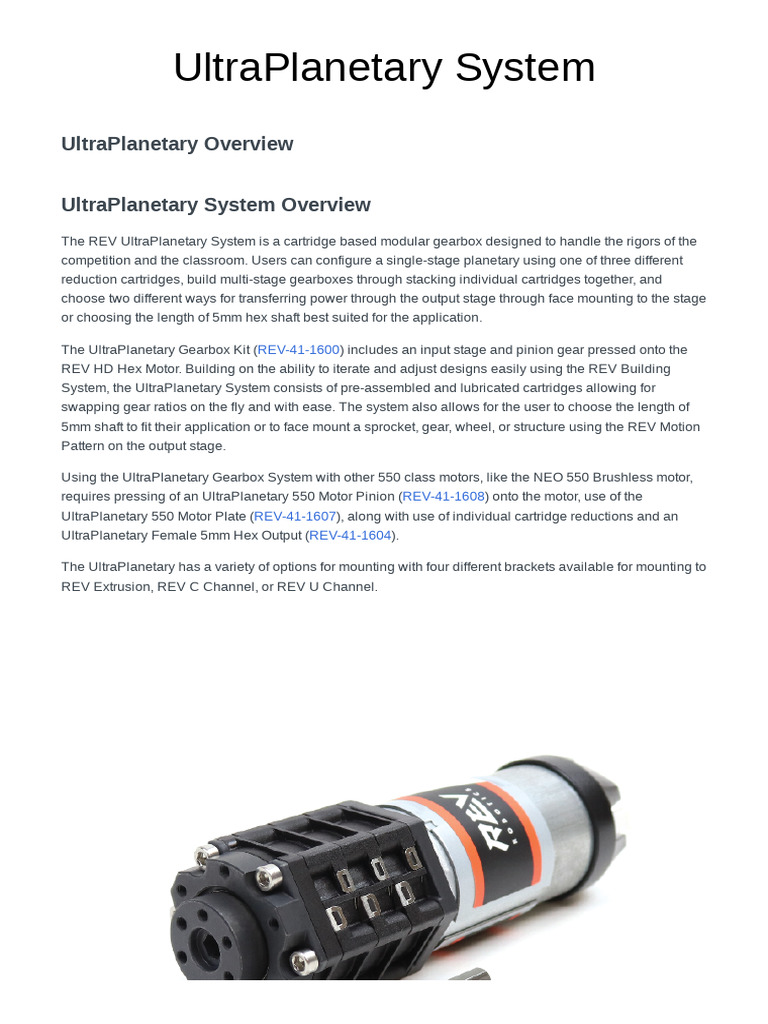 REV UltraPlanetary Gearbox Overview | PDF | Gear | Screw