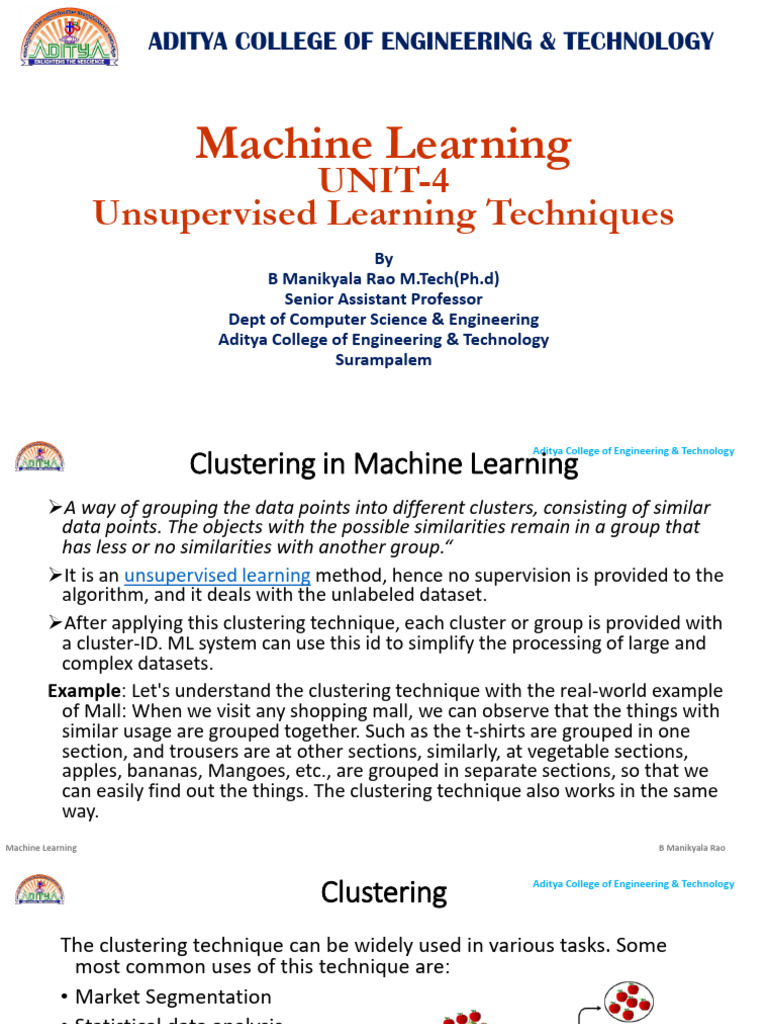 Jntuk Machine Learning 3-2 Unit-4 | PDF | Principal Component Analysis ...