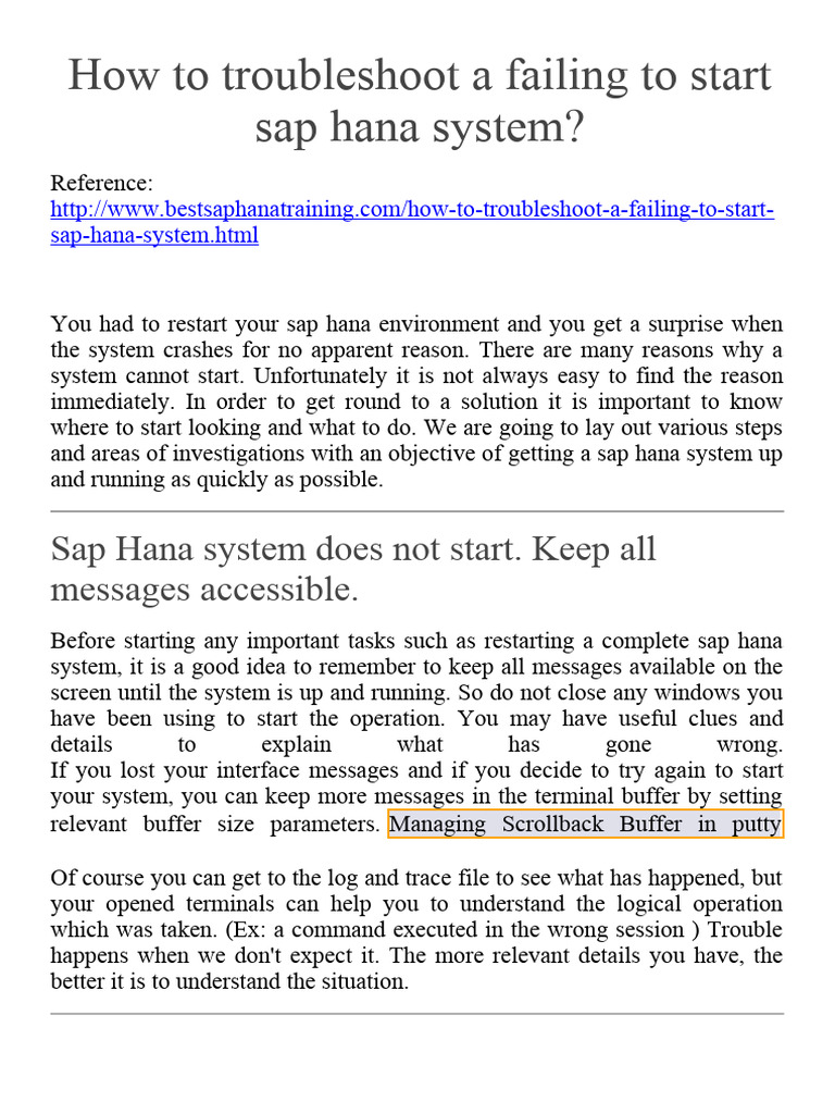 Troubleshoot A Failing To Start Sap Hana System Pdf Port Computer Networking Computer