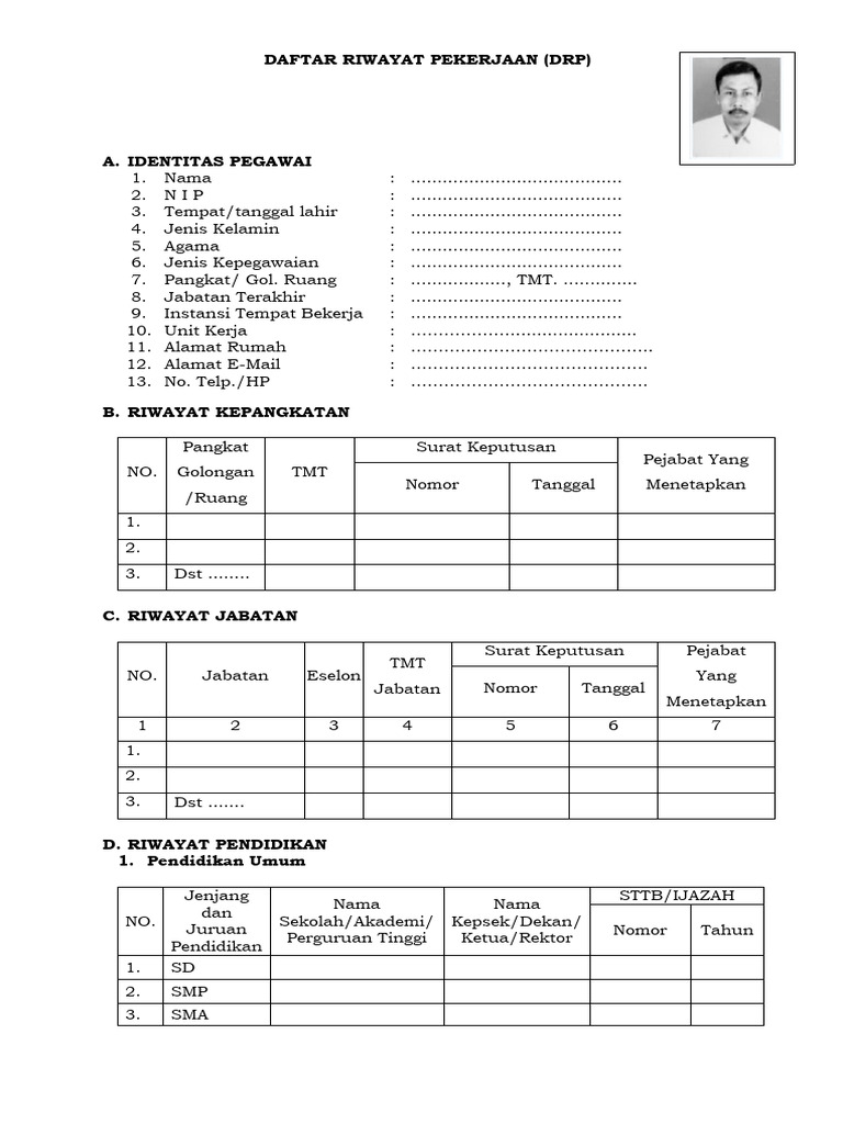 Form Daftar Riwayat Pekerjaan DRP | PDF