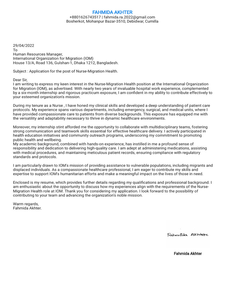 Cover Letter of IOM | Download Free PDF | Health Care | Nursing