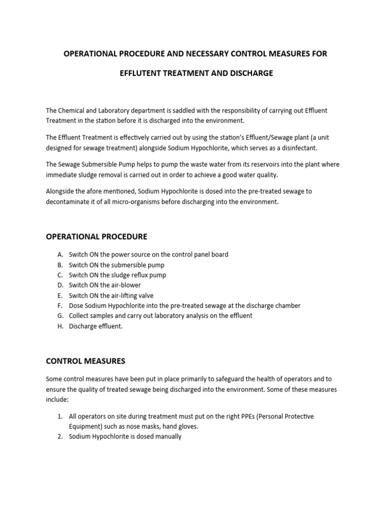 Effluent Treatment and Oil Sampling Procedures | PDF | Sewage Treatment ...