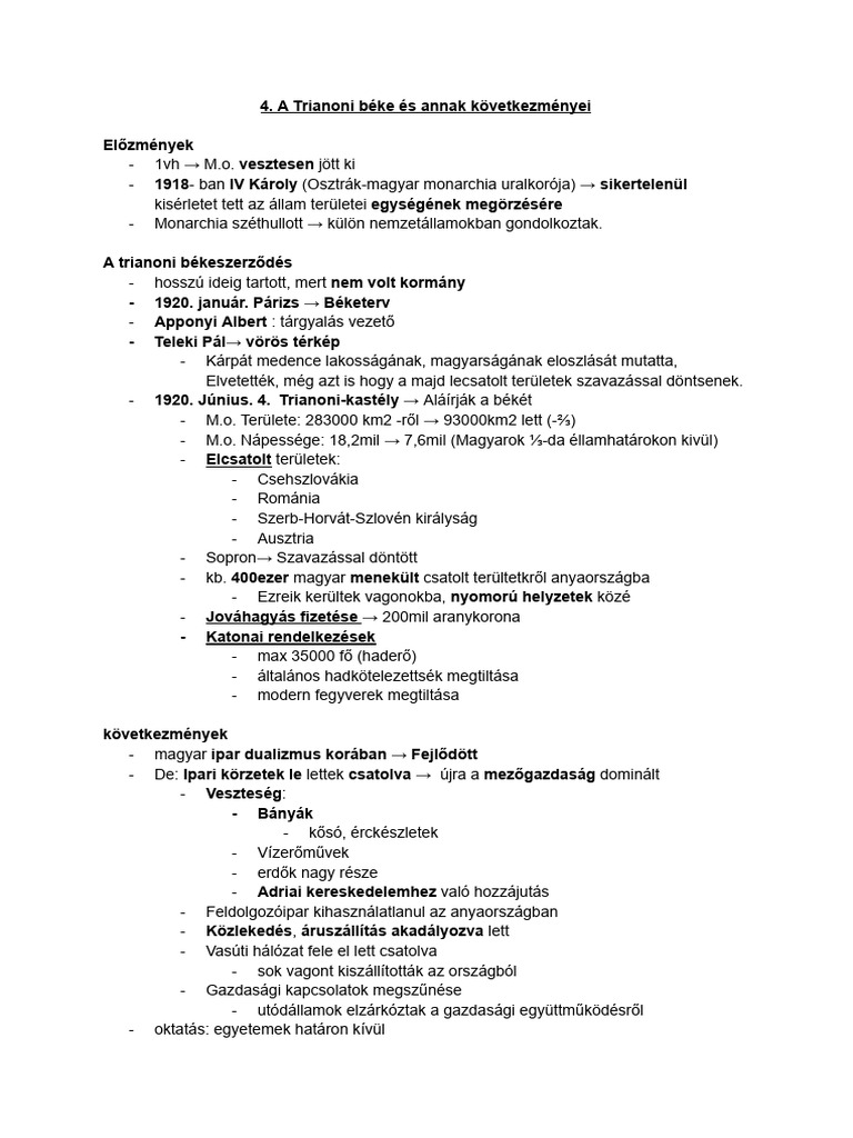 Trianoni Béke És Következményei | PDF