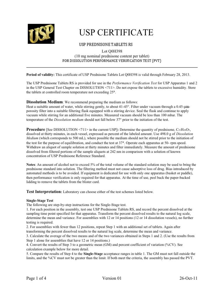 USP CERTIFICATE - US Pharmacopeial Convention | PDF | Coefficient Of ...