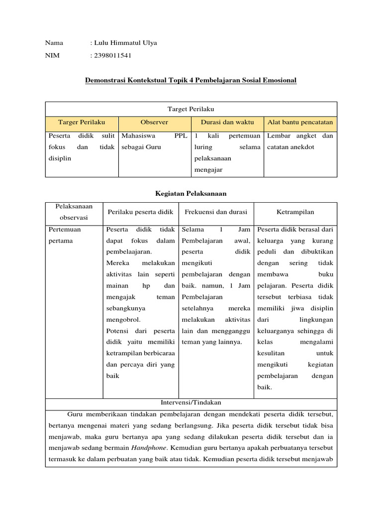 Demonstrasi Kontekstual T4 - Lulu Himmatul Ulya | PDF