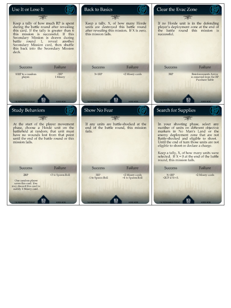 Secondary Objectives Cards | PDF