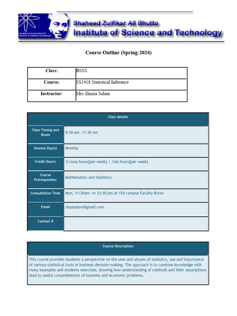 Course Outlines of SI For BSSS | PDF | Estimator | Statistics