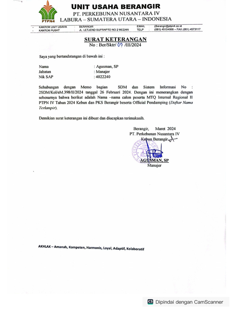 Ber-Surat Keterangan Peserta Dan Official | PDF