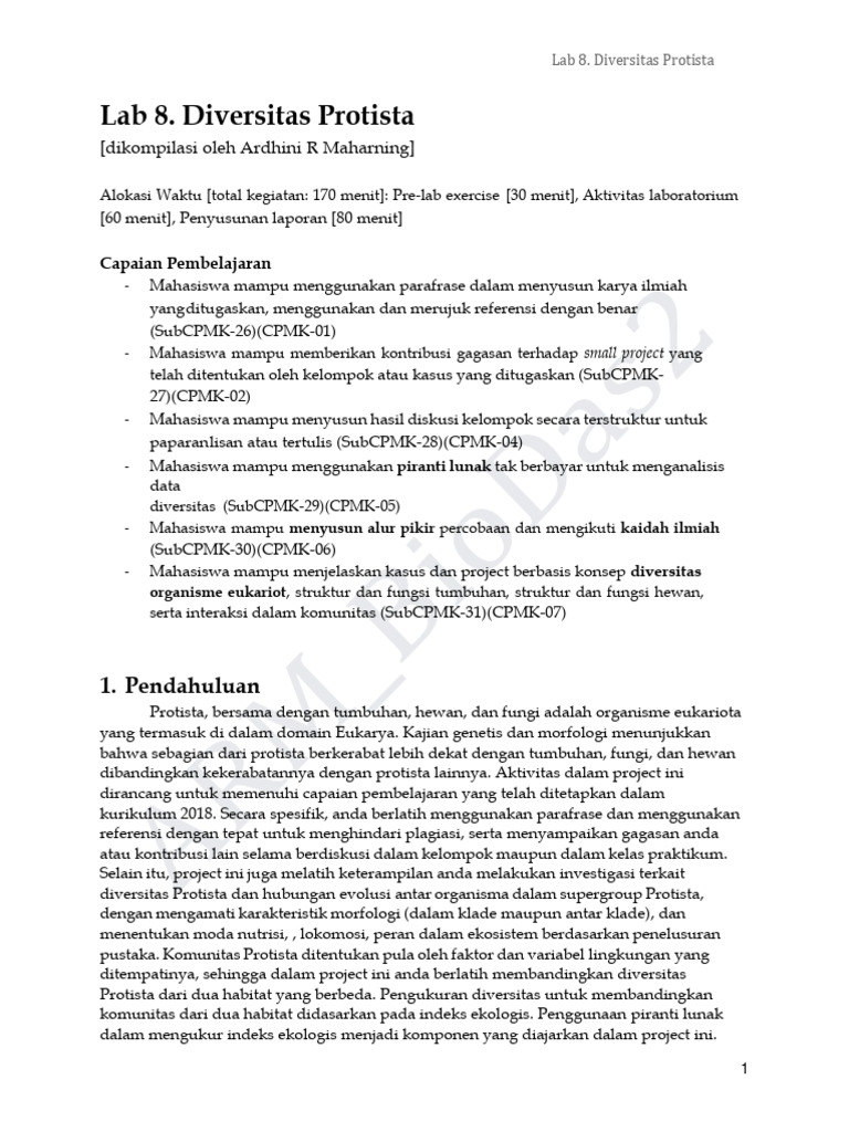 Lab 8 - Diversitas Protista - ManualLab | PDF